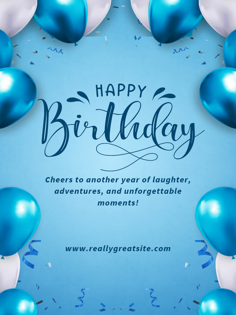 Blue and White Simple Happy Birthday Document A4 Portrait | PDF
