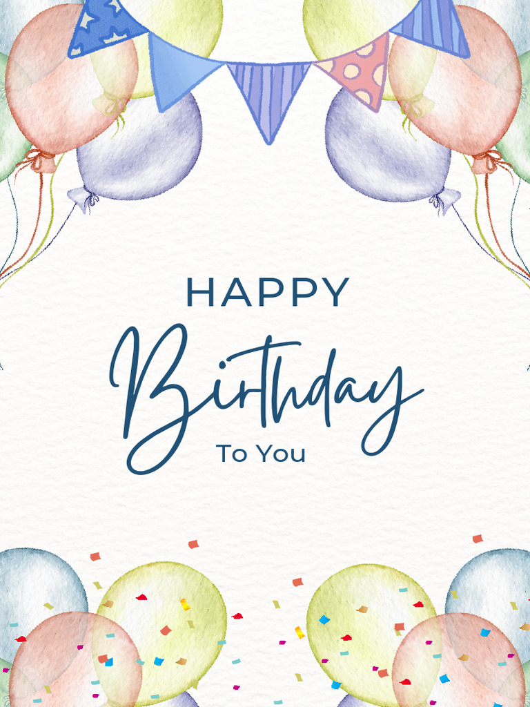 Blue and White Simple Happy Birthday Document A4 Portrait | PDF