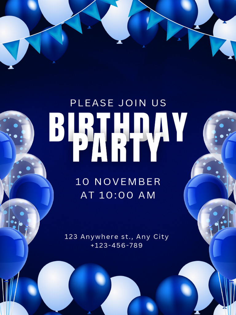 Blue and White Simple Happy Birthday Document A4 Portrait | PDF