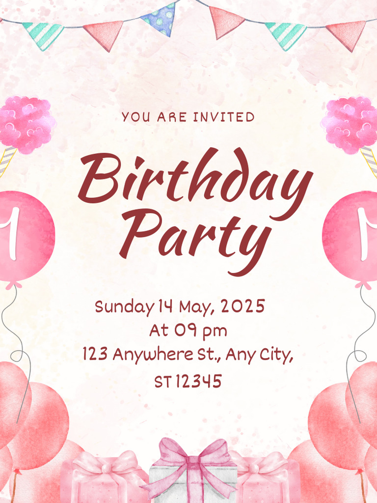 Blue and White Simple Happy Birthday Document A4 Portrait | PDF