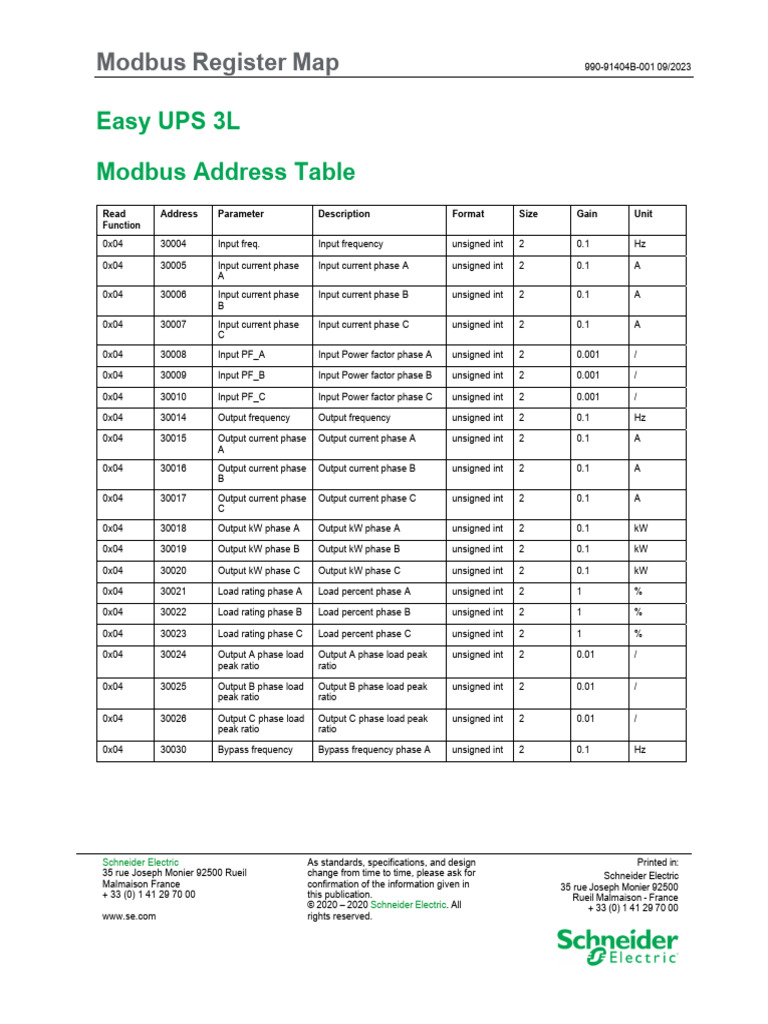 Easy UPS 3L Modbus Register Map | PDF | Power Inverter | Battery Charger