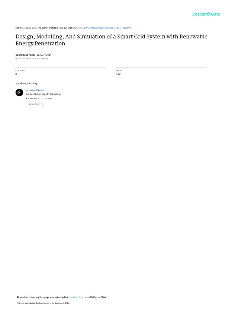 Design Modelling and Simulation of A Smart Grid System With Renewable Energy Penetration | PDF ...