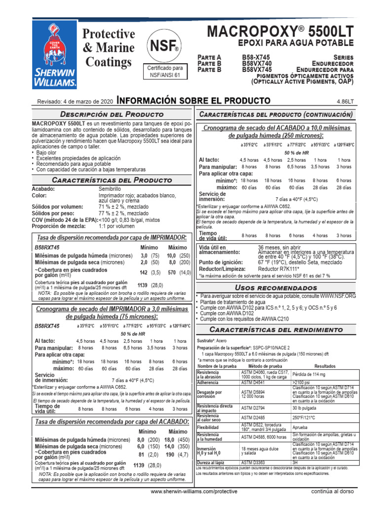 Hoja de Seguridad Macropoxy 5500LT | PDF | Hormigón | Acero