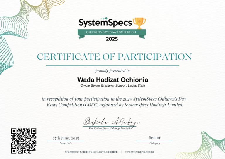 2025 Cdec Certificate Wada Hadizat Ochionia | PDF