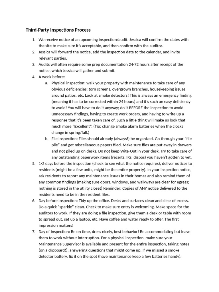 Inspections Process - DRAFT | PDF
