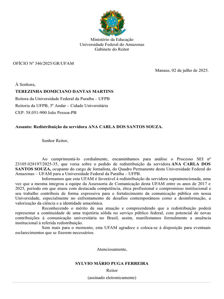 381 Ofcio N 346 2025 GR Ufam | PDF