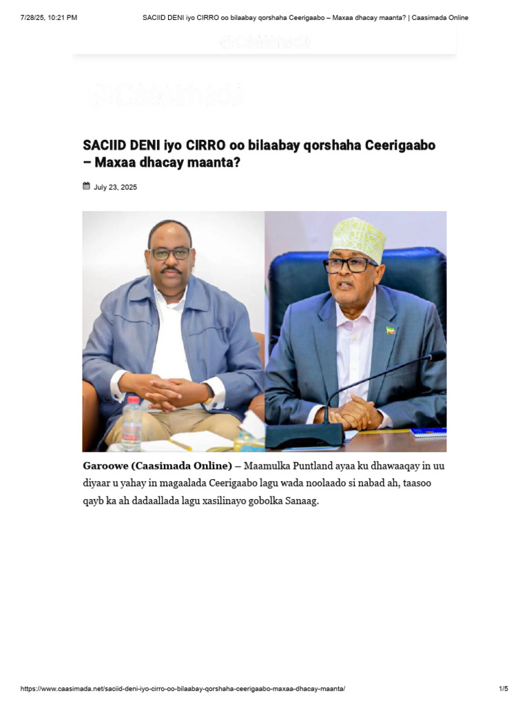 Ceerigaabo Anagaa Leh | PDF | East Africa | Horn Of Africa