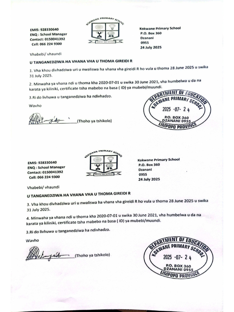 Admission of Grade R | PDF