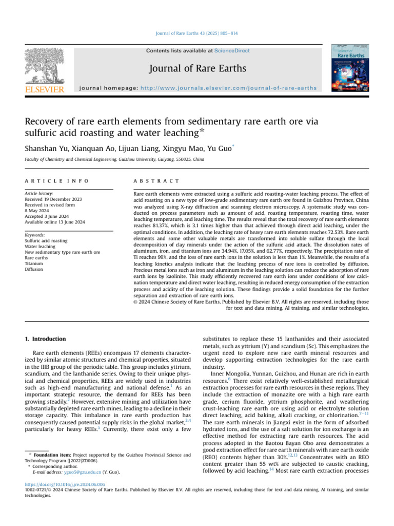 Recovery of Rare Earth Elements via Acid Roasting | PDF | Ore | Soil