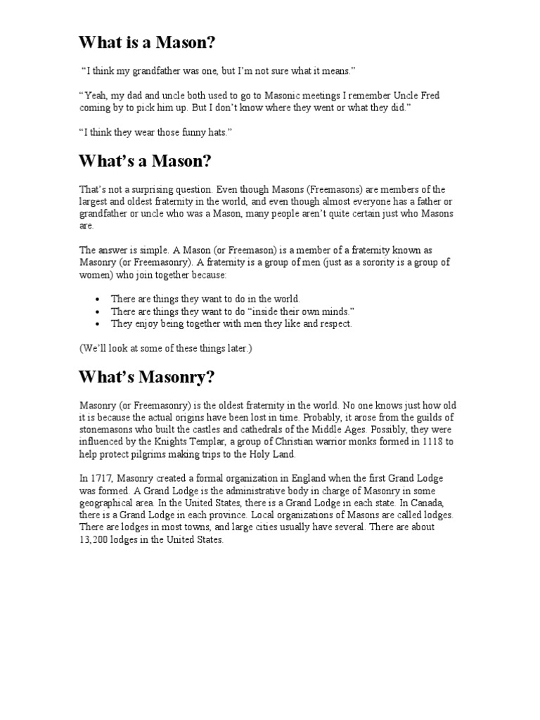 What Is A Mason | PDF | Freemasonry | Masonic Lodge