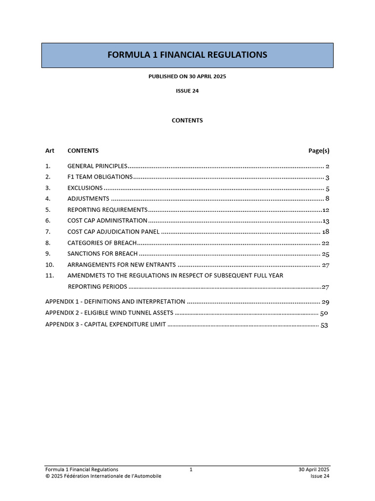 FIA Formula 1 Financial Regulations - Issue 24 - 2025-04-30 | PDF ...