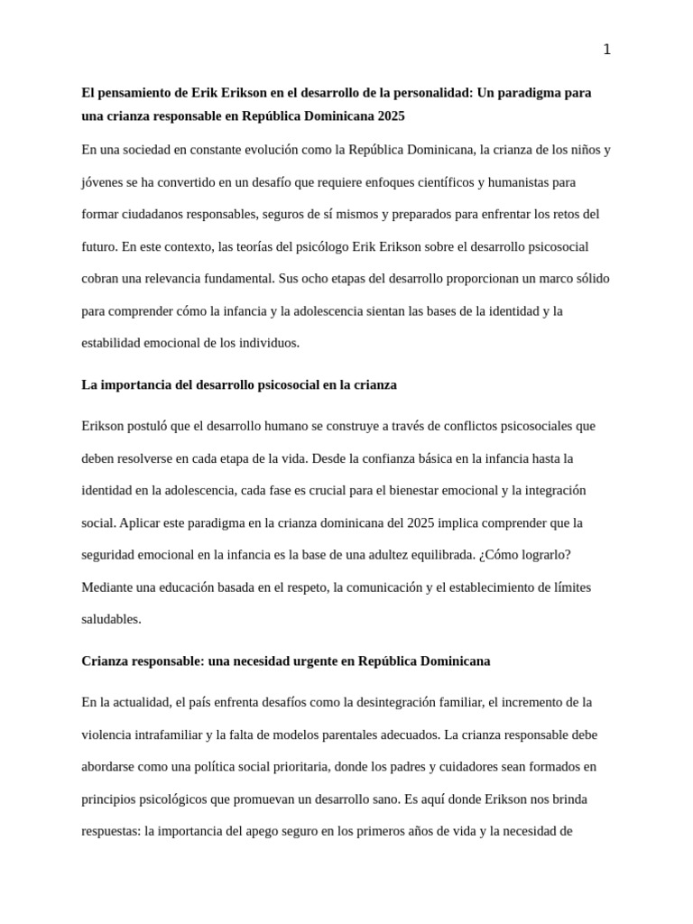 El Pensamiento de Erik Erikson en El Desarrollo de La Personalidad ...