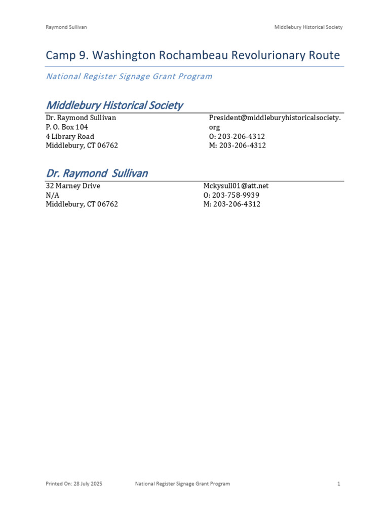 Camp 9. Washington Rochambeau Revolurionary Route Packet | PDF