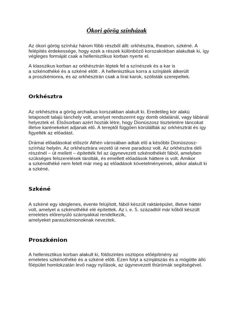 Ókori Görög Színházak Esszé | PDF