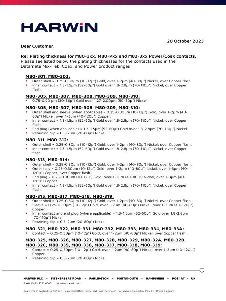 DPTDMSPEC Plating Thickness On Datamate Power and Coax Contacts | PDF ...