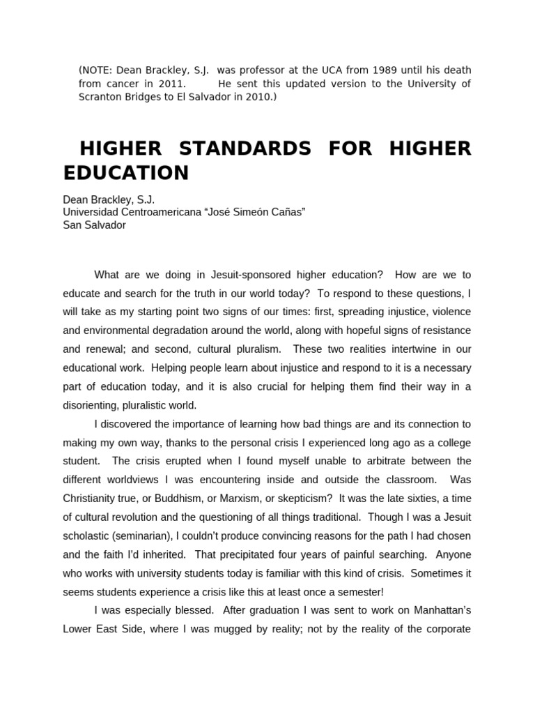 Higher Education Standards in Jesuit Schools | PDF | Reason