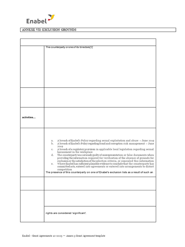 Annex VII Exclusion Grounds | PDF | Bankruptcy | Breach Of Contract