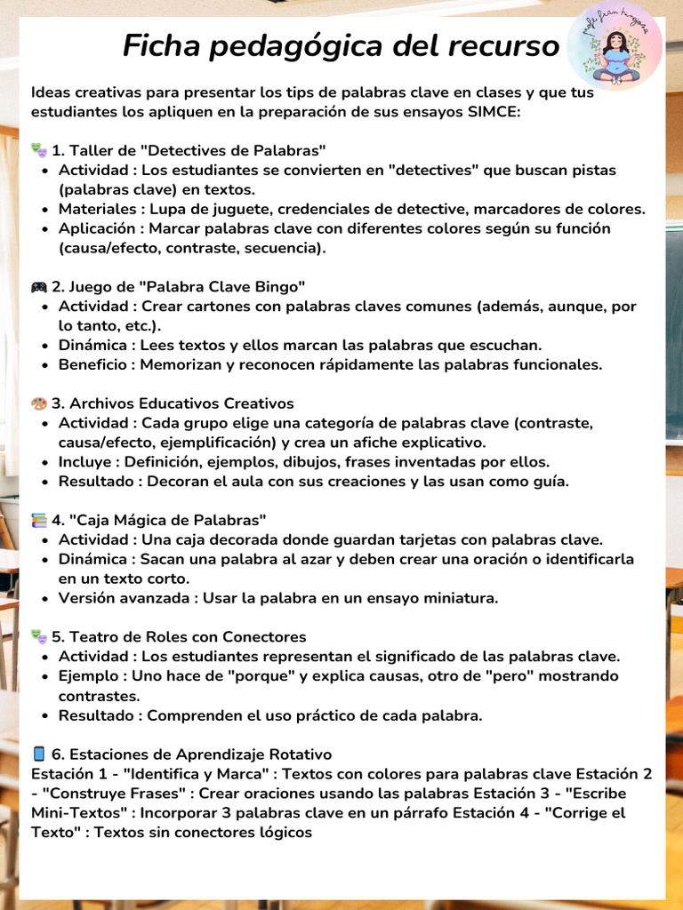 Ficha Pedagógica de Recurso Palabras Claves @profefranhinojosa | PDF