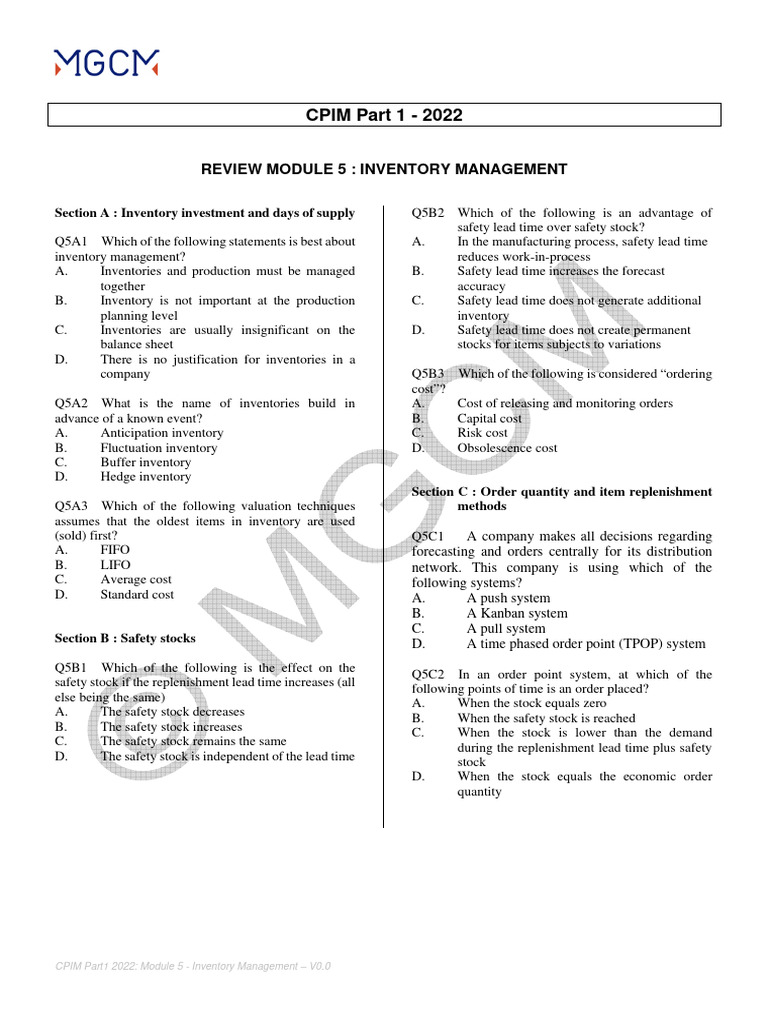 CPIM Inventory Management Overview | PDF | Inventory | Warehouse