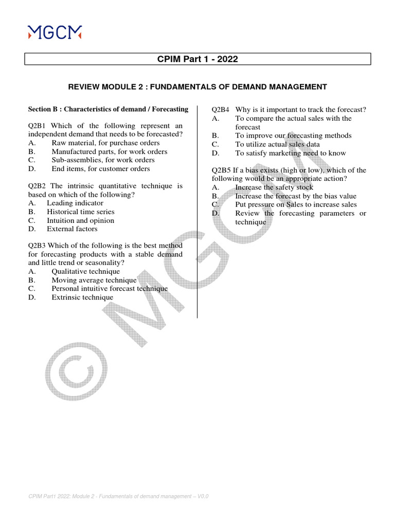 Demand Management Fundamentals CPIM 2022 | PDF