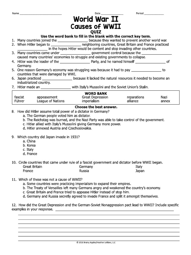 Quiz 3 Causes WWII | PDF