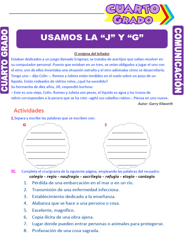 Uso de La J y G para Cuarto Grado de Primaria | PDF