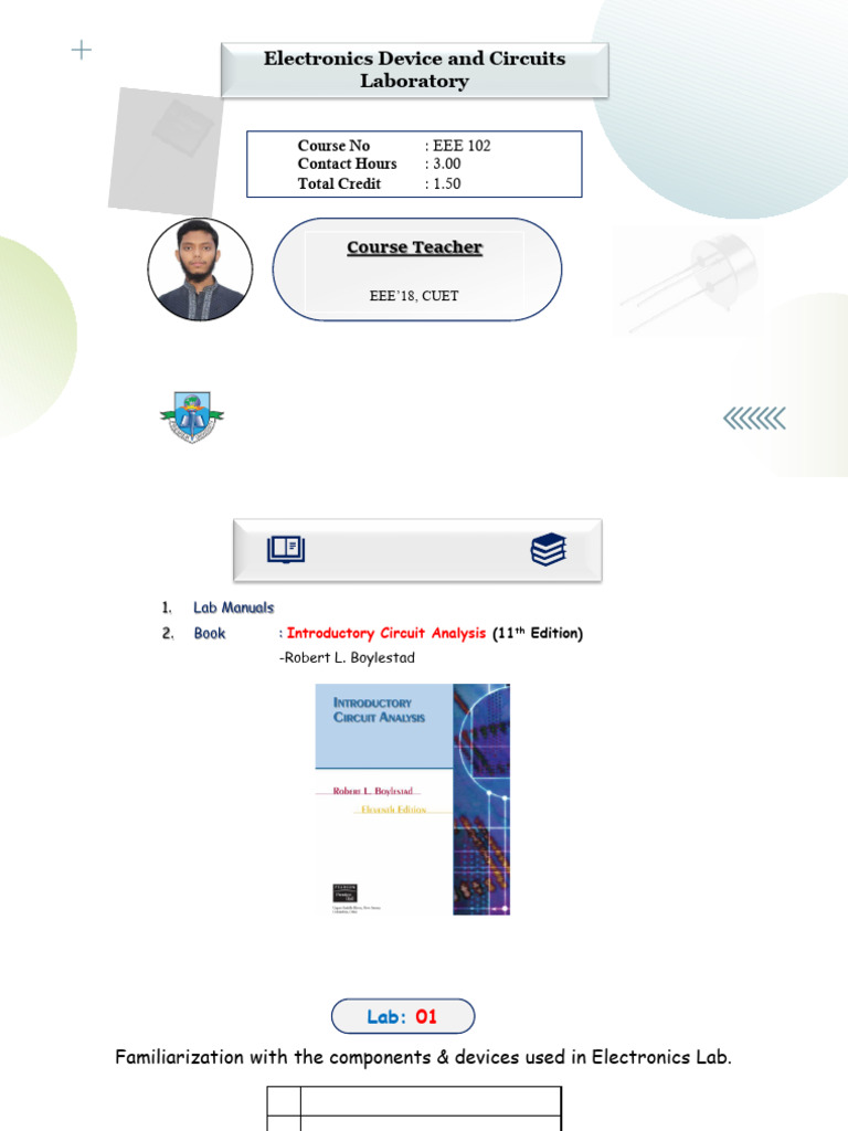 Lab - 01. Familiarization of The Components and Devices To Be Used in Electronics Lab | PDF ...