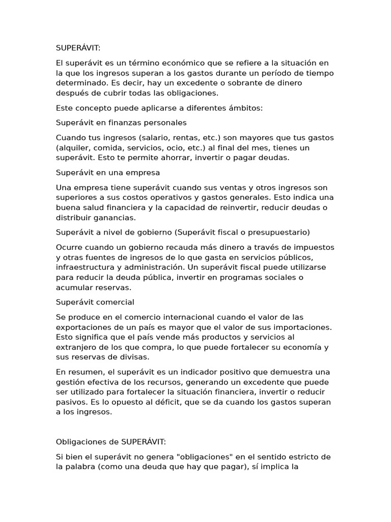 SUPERÁVIT | PDF | Balance presupuestario del gobierno | Balance de pagos