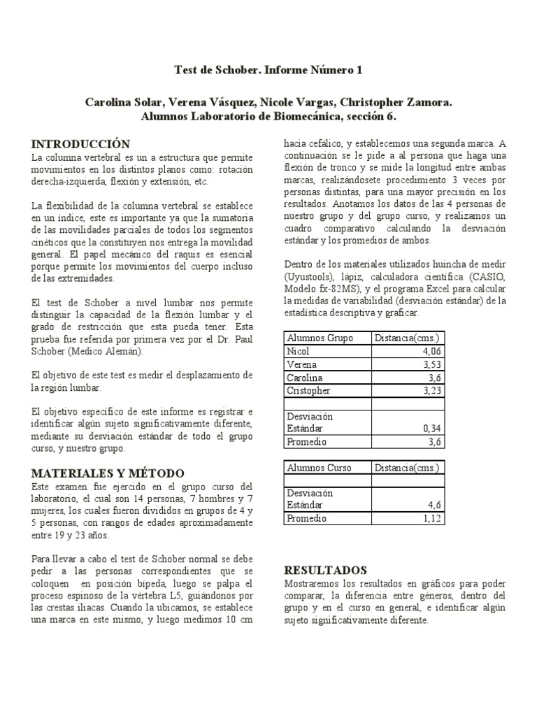 Test de Schober Imprimir | PDF | La columna vertebral | Desviación Estándar