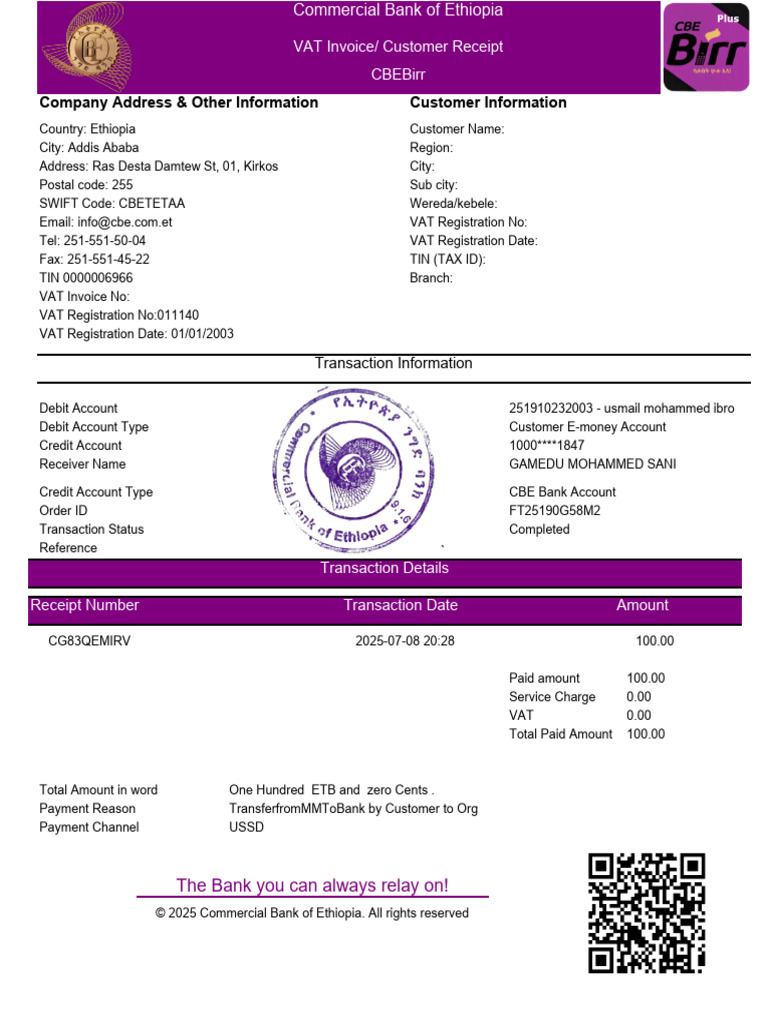 CBE VAT Invoice and Receipt Details | PDF | Receipt | Value Added Tax