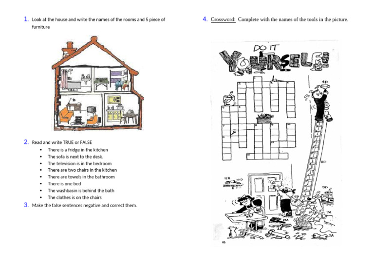 Look at The House and Write The Names of The Rooms and 5 Piece of ...