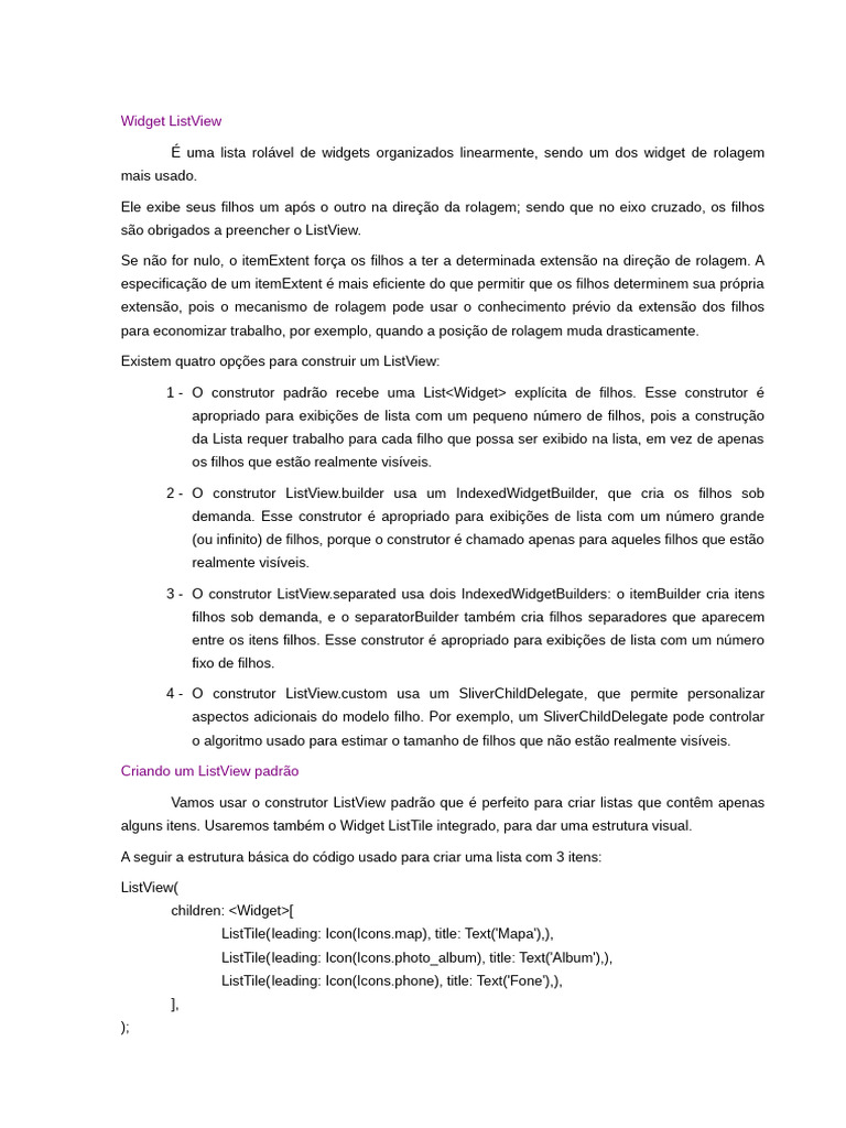 Flutter 06-Lista Basica Com ListView | PDF | Json | Arquitetura de sistemas