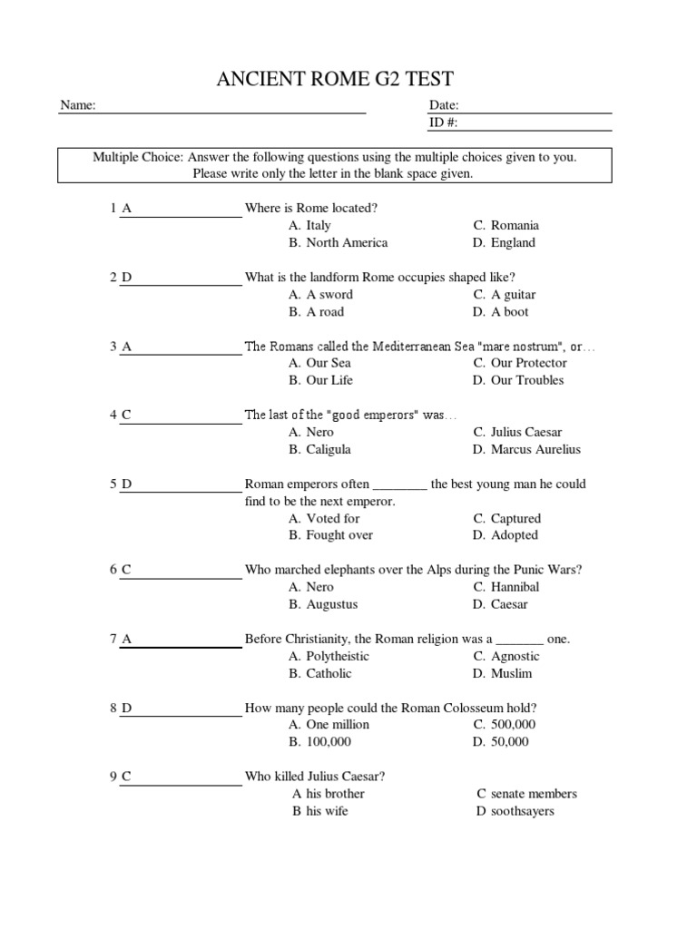 Rome Exam | PDF | Ancient Rome | Roman Empire