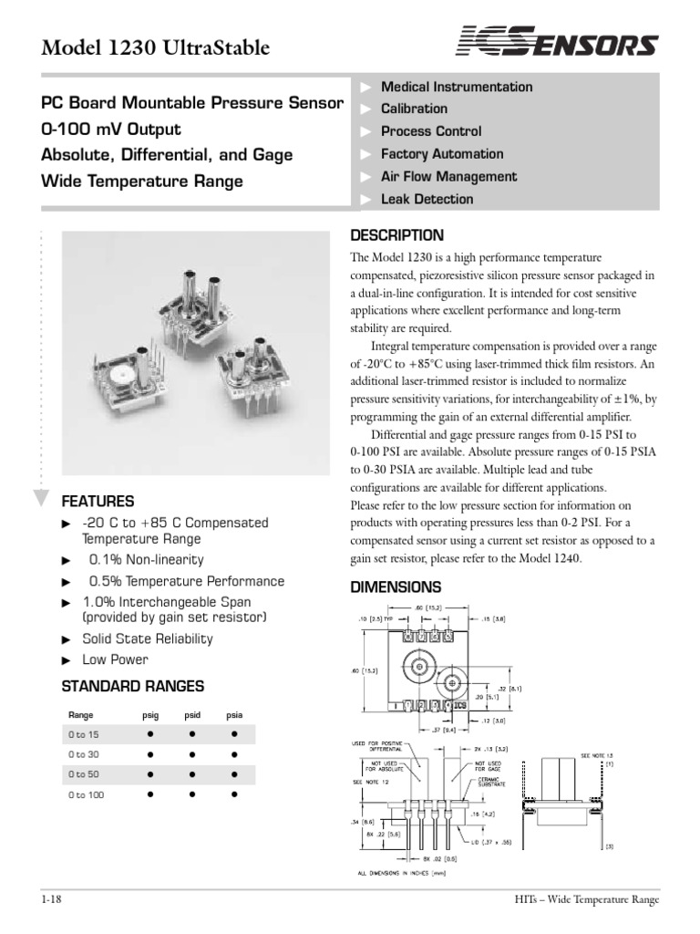 Datasheet - HK 1230-015a-3s 2363905 | PDF | Pressure Measurement | Resistor
