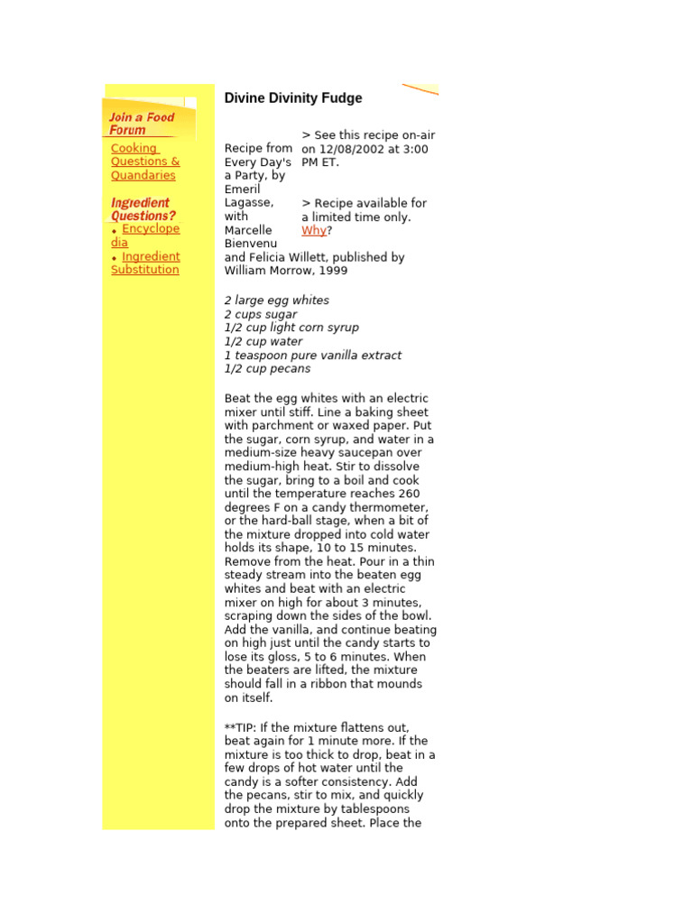 Divine Divinity Fudge Recipe | PDF | Candy | Foods