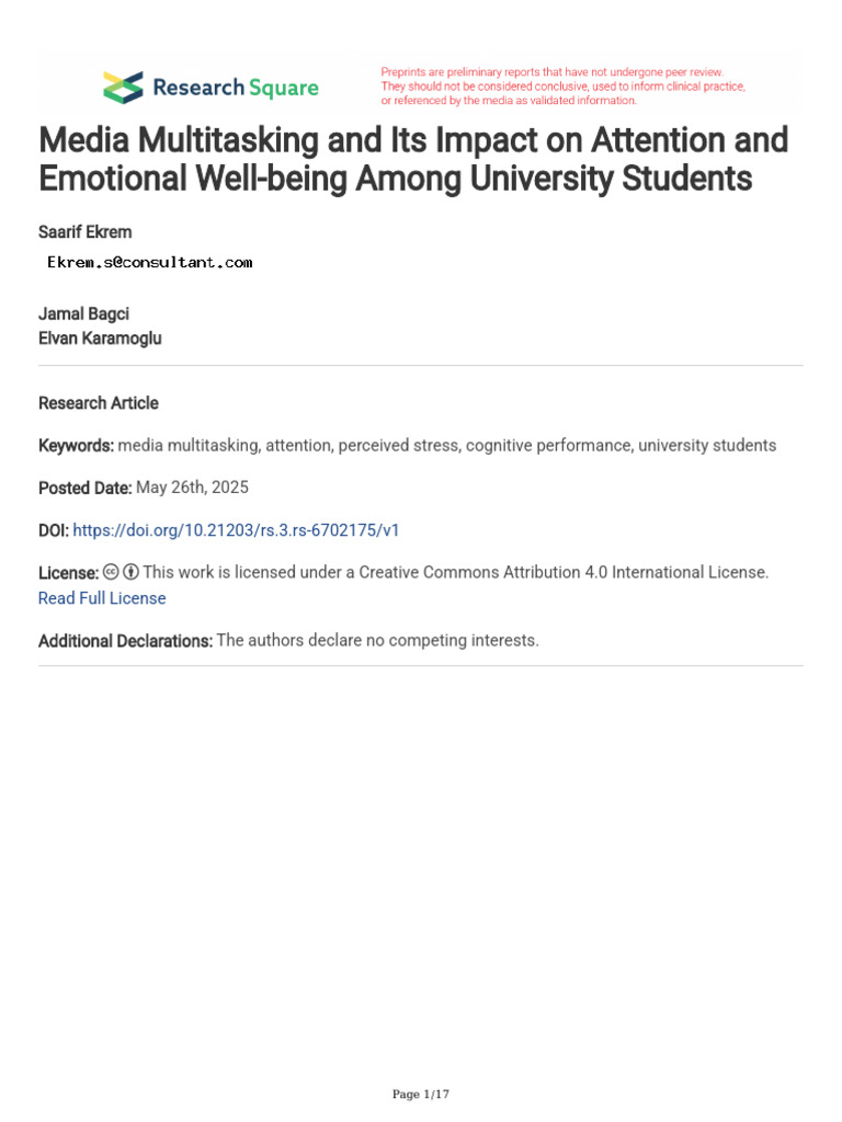 Media Multitasking and Its Impact on Attention And | PDF | Standard ...