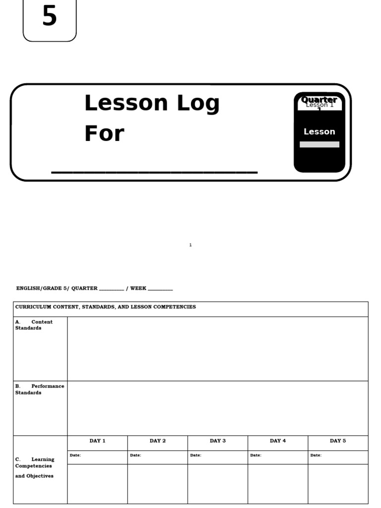 Grade 5 English Lesson Plan Log | PDF | Educational Assessment ...