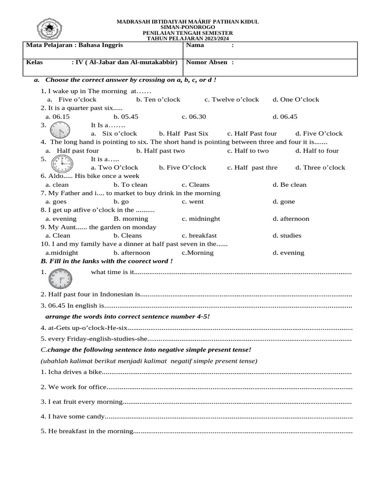 Soal PTS B. Inggris Kelas 4 | PDF | Chess Theory | Chess