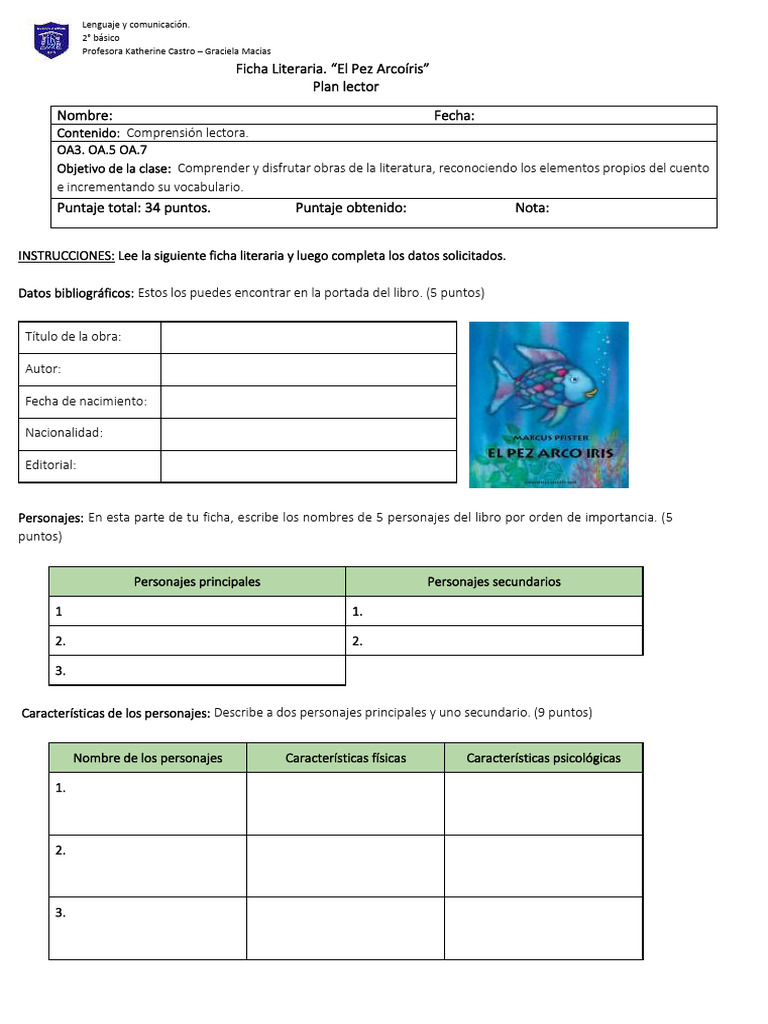 Ficha Literaria El Pez Arcoiris. | PDF | Escritura