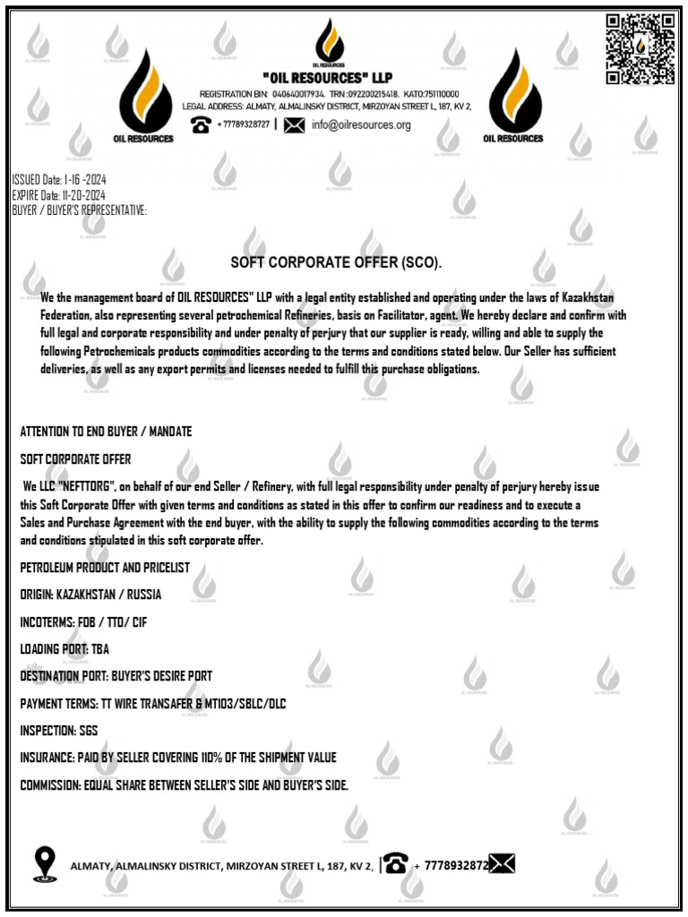 Oil Resources Official Sco 1 | PDF | Letter Of Credit