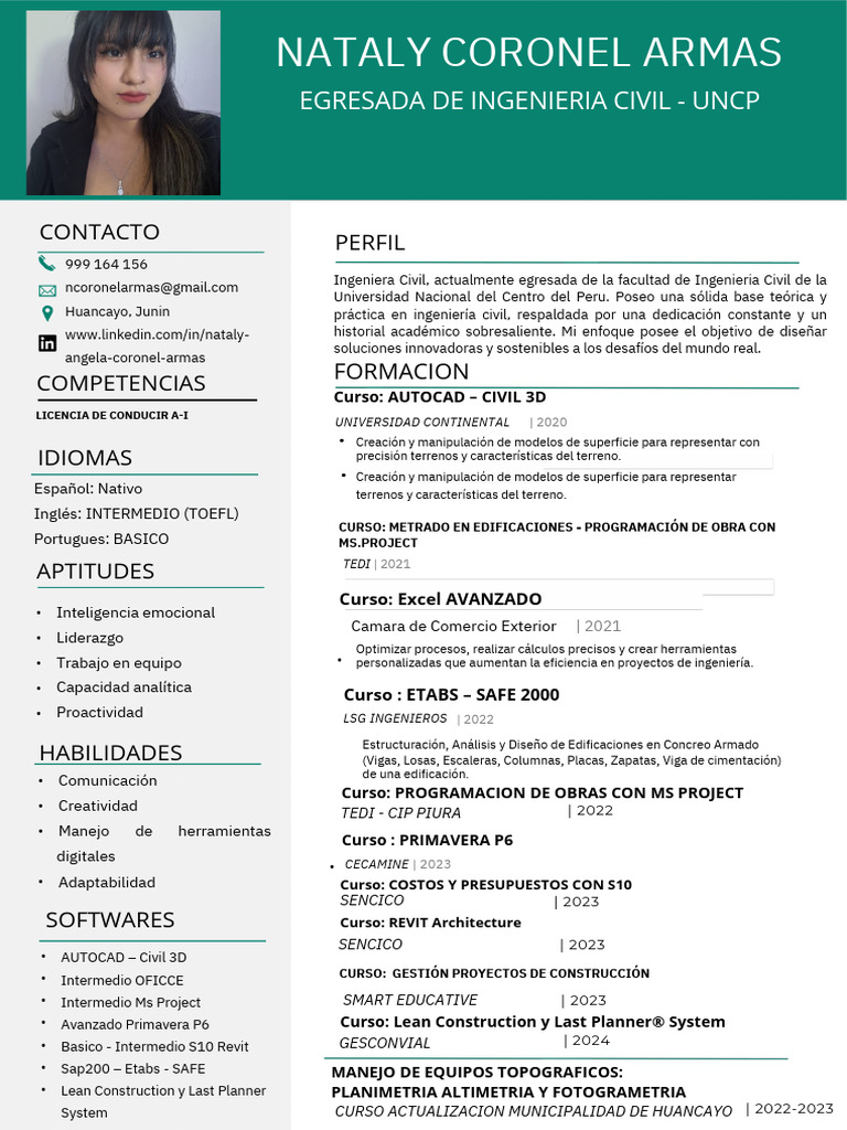 CV Coronel Armas Nataly | PDF | Fundación (Ingeniería) | Viga (Estructura)