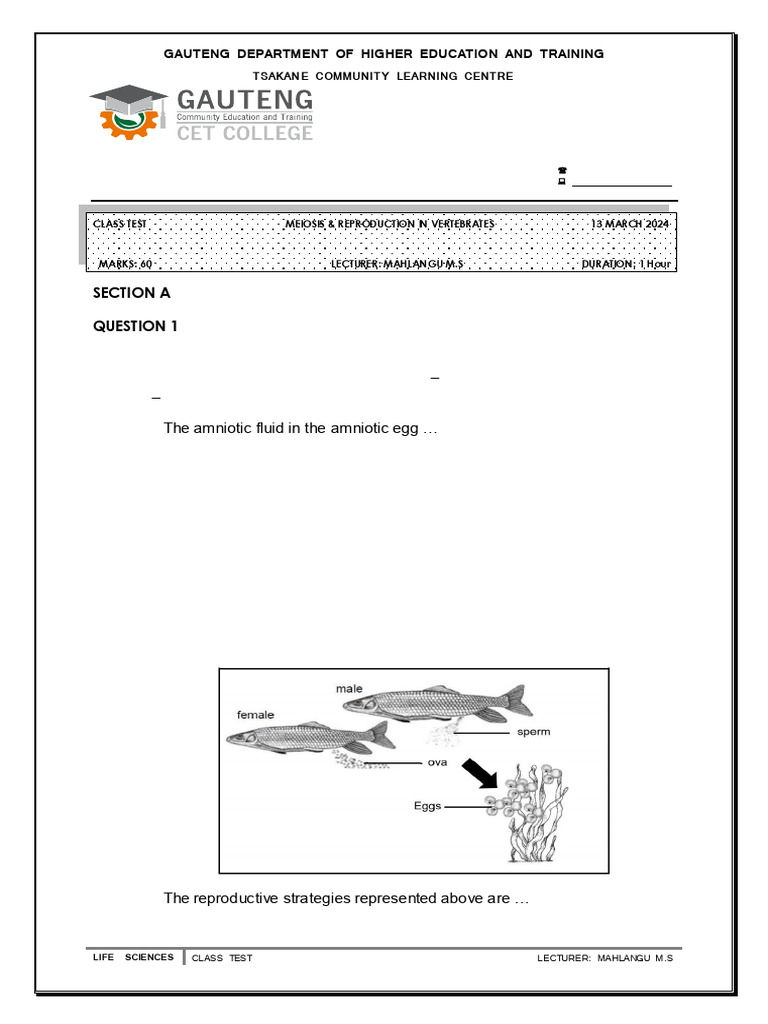 Meiosis & Reproduction Test Guide | PDF | Meiosis | Cell Cycle