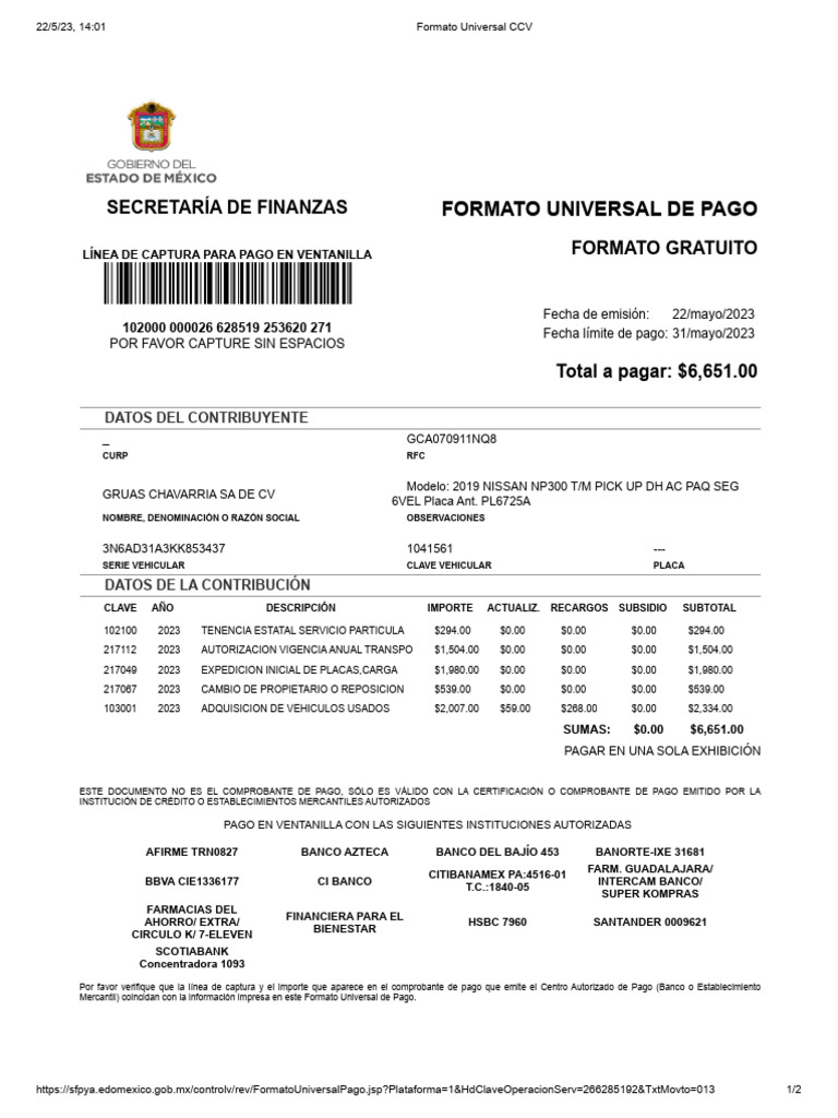 Formato Universal de Pago 2023 | PDF | Inversores institucionales ...