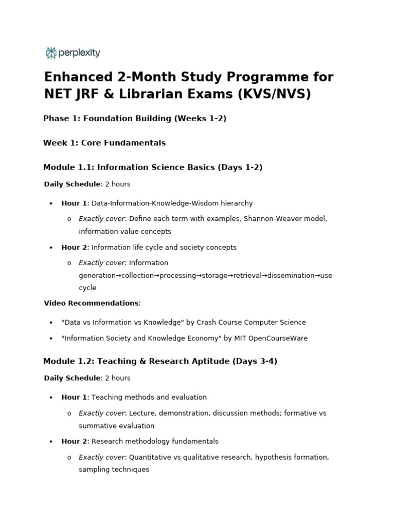 2-Month NET JRF & Librarian Exam Study Plan | PDF | Bibliography ...