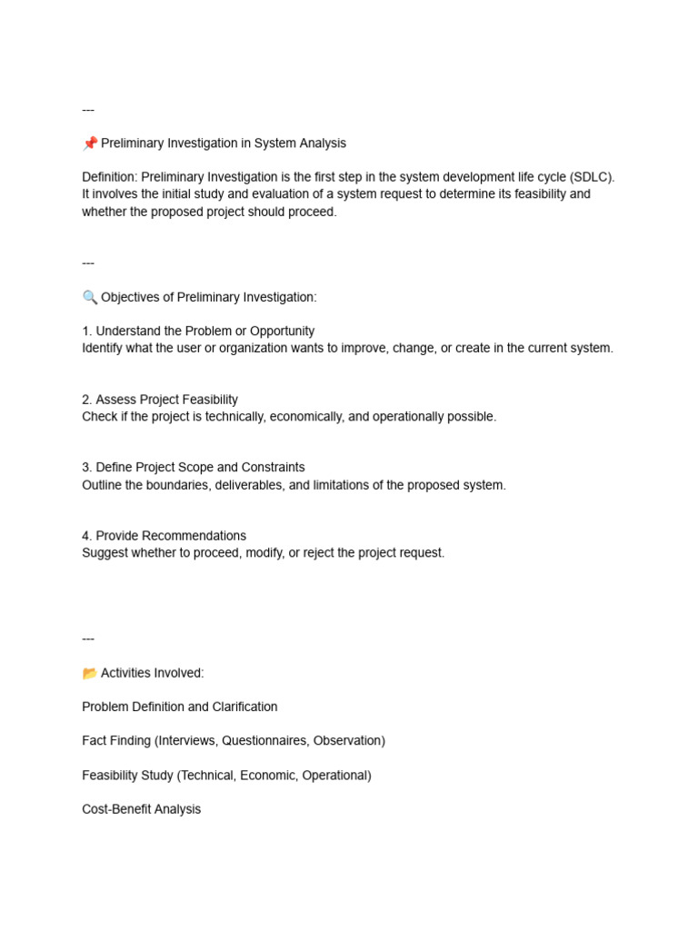 Preliminary Investigation in SDLC | PDF