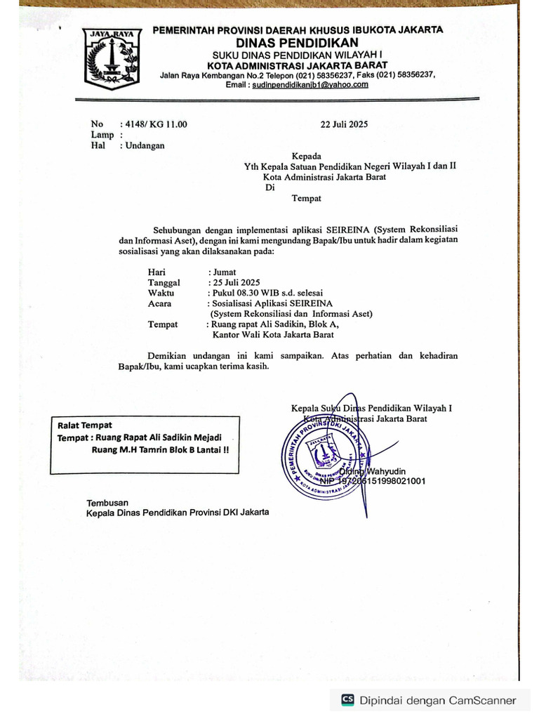 Ralat Tempat Undangan Kepala Sekolah | PDF