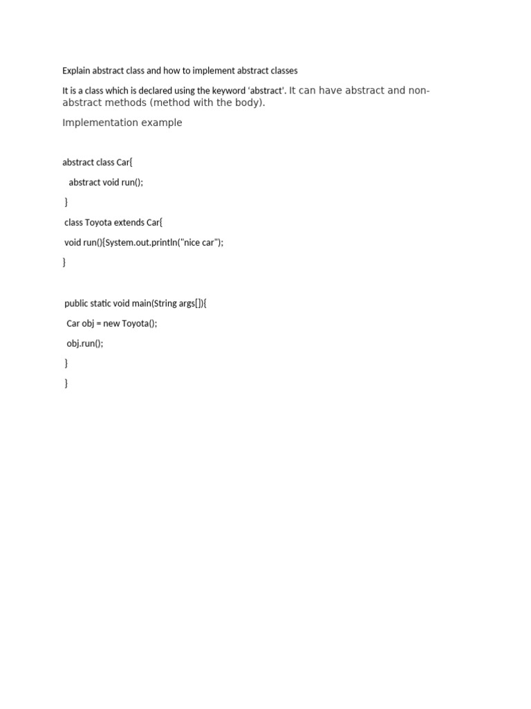 Explain Abstract Class and How To Implement Abstract Classes | PDF