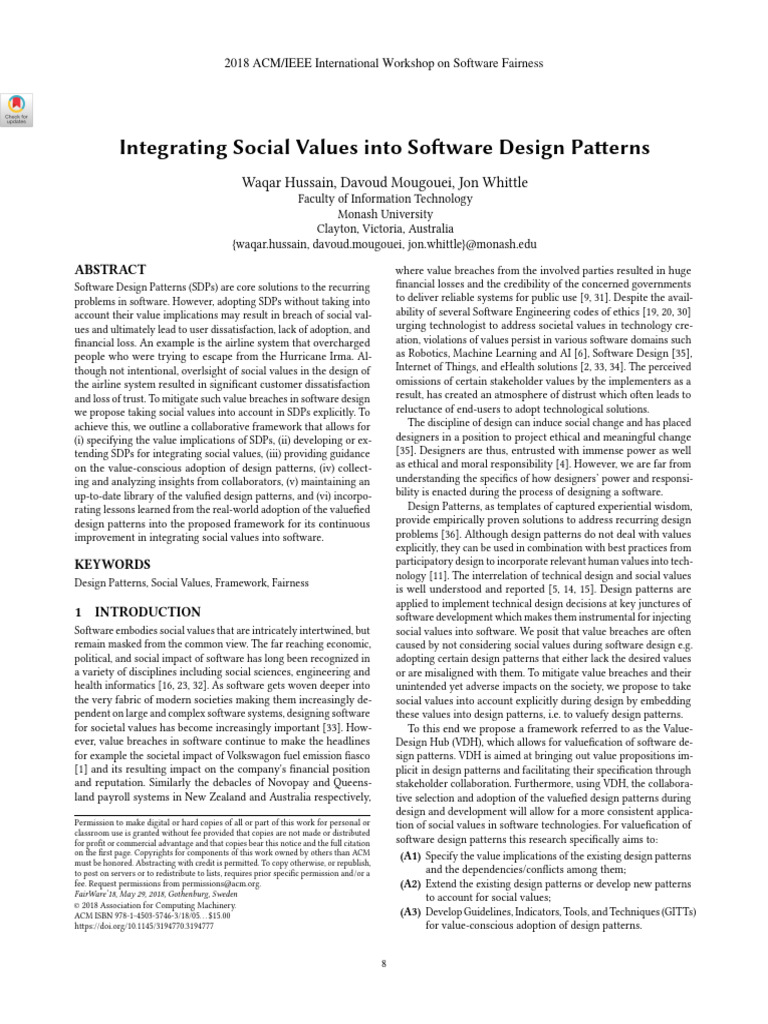 Integrating Social Values Into Software Design Patterns | PDF | Value ...