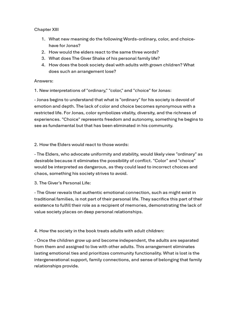 The Giver Answer | PDF