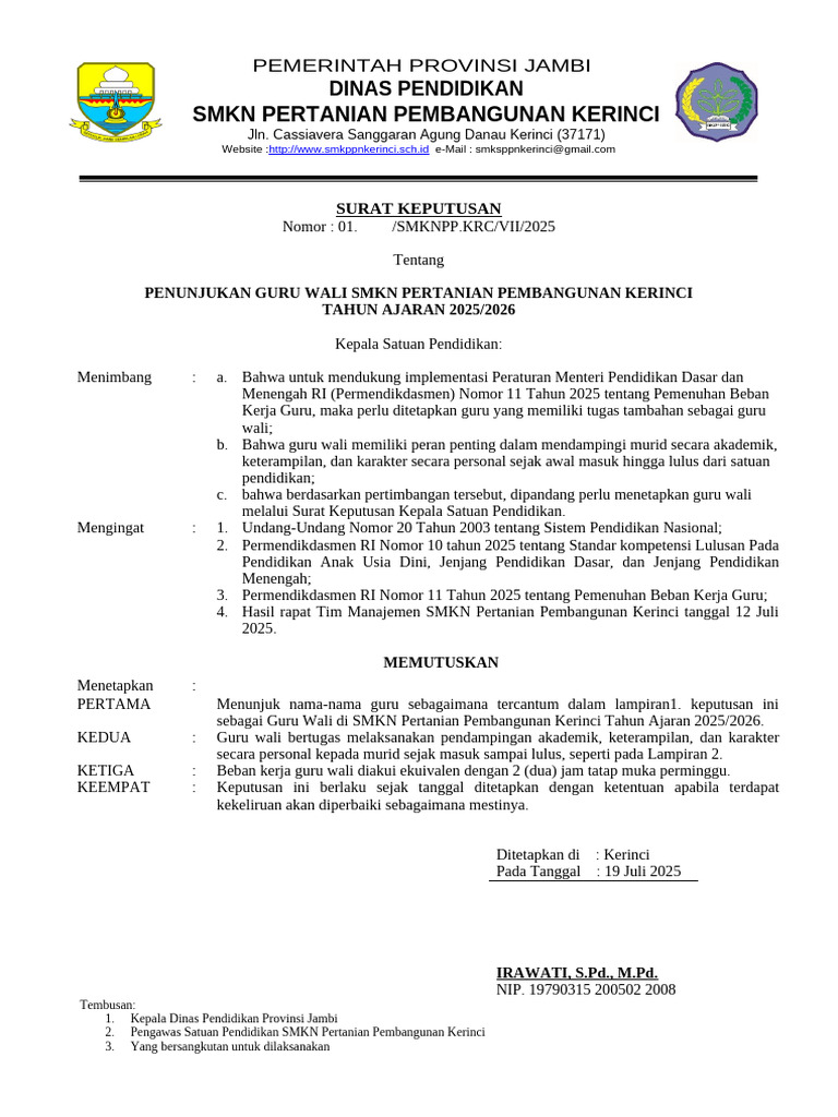 Contoh SK Guru Wali | PDF